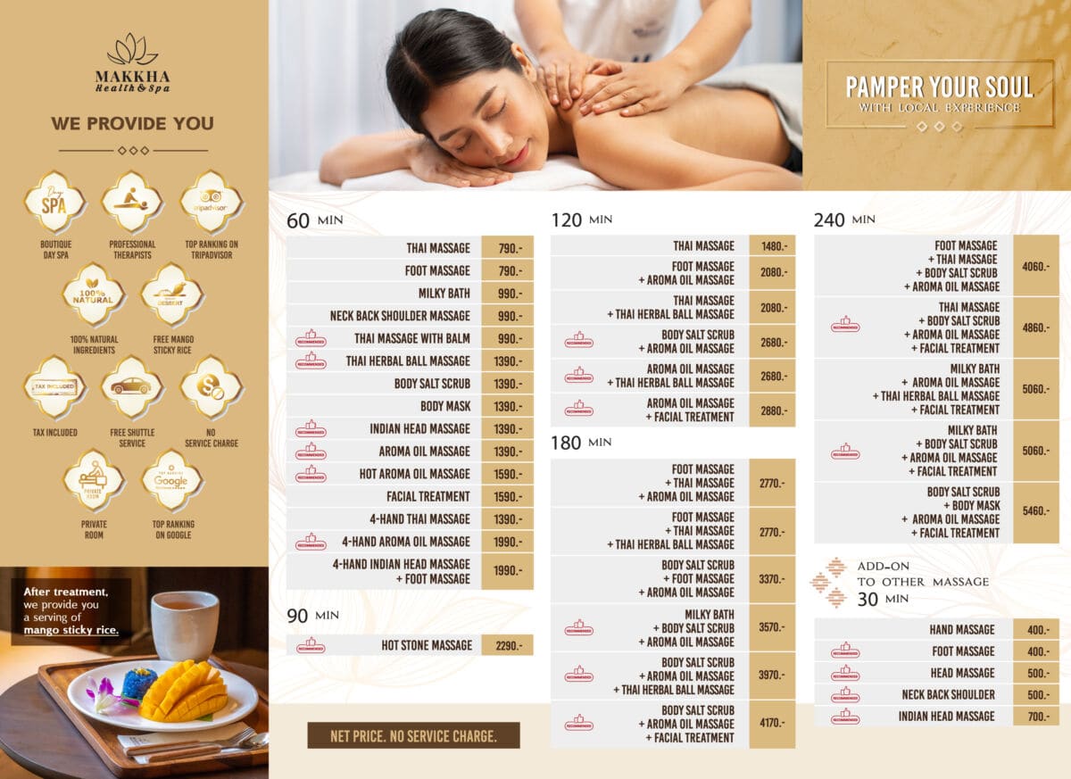 Spa Menu - Makkha Health & Spa
